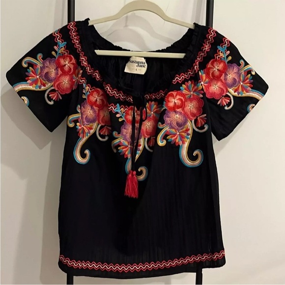Savanna Jane | Tops | Savanna Jane Embroidered Floral Blouse Womens L ...